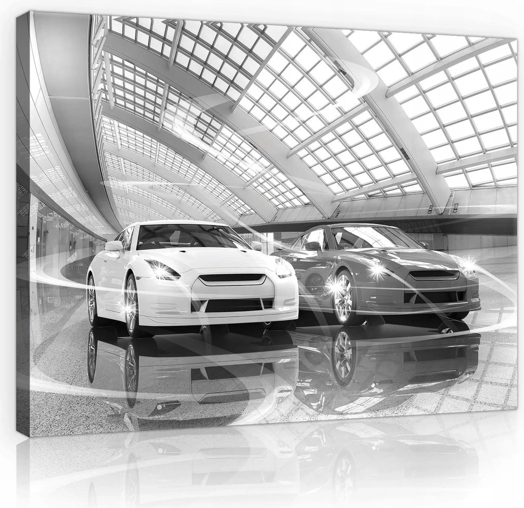 Obraz 80x60 Auta Nissan Gt-r architektura monochrom elegance