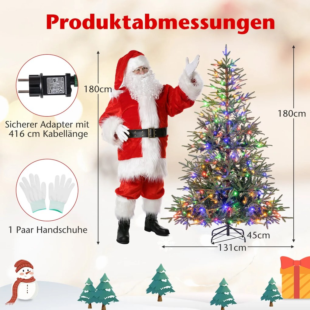 Costway 180 cm Umělý vánoční stromeček s 250 Vícebarevná LED světla Umělý