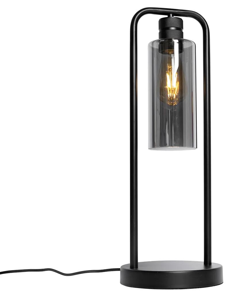 Moderní stolní lampa černá s kouřovým sklem - Stavelot