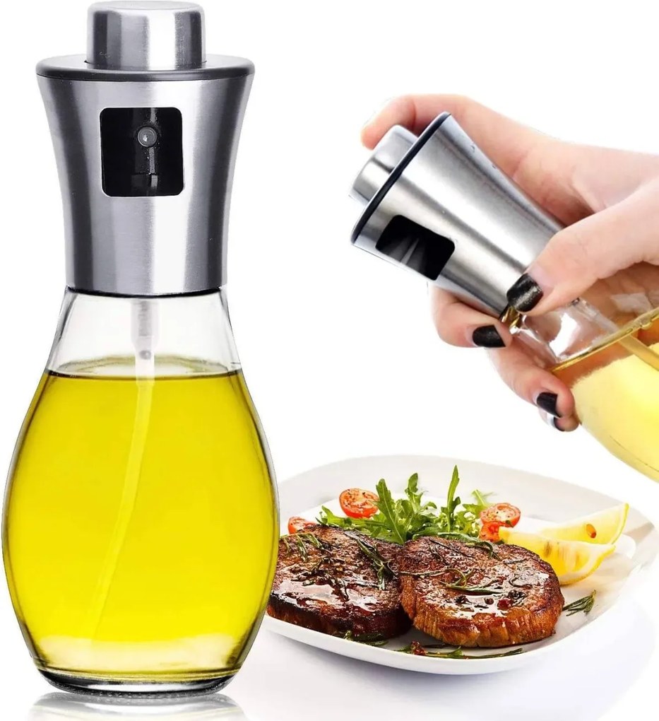 Dávkovač oleje s rozstřikovačem 200 ml - stříbrný