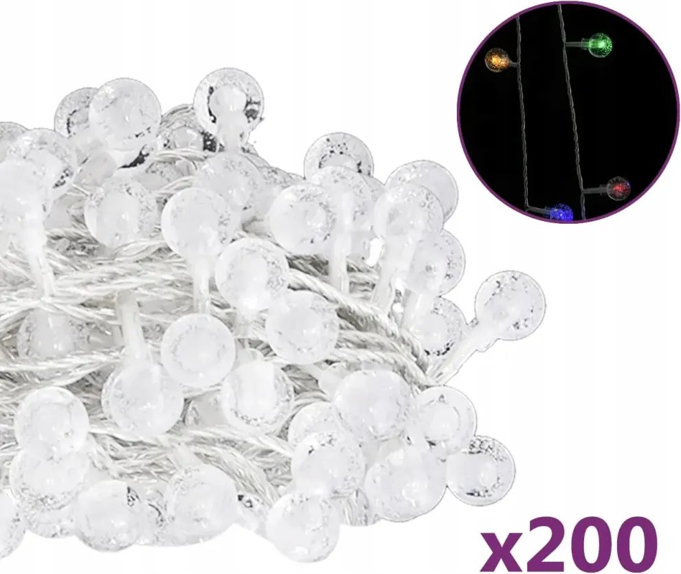 vidaXL Vánoční osvětlení, 20 m, 200 barevných Led diod, 8 funkcí
