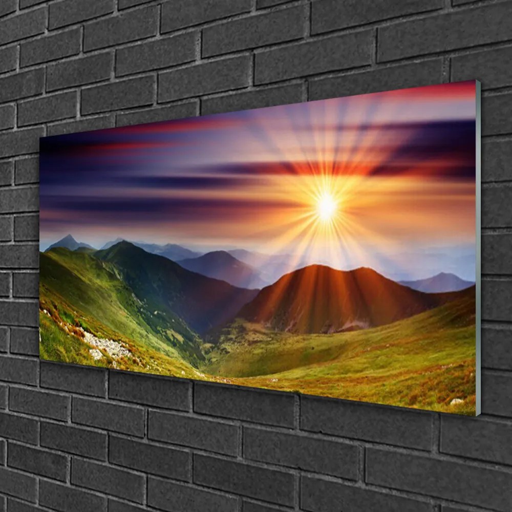 Obraz na skle Hory Západ Slunce Krajina 120x60 cm