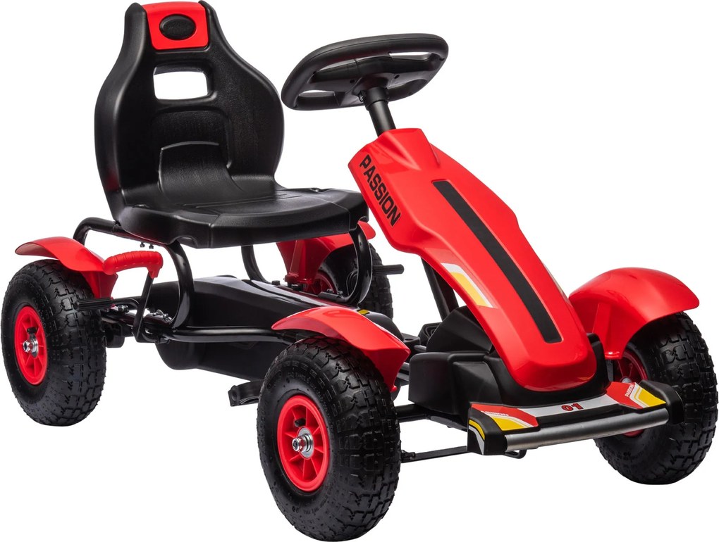 HOMCOM Pedal Go-Kart pro děti od 5 let, pedálové auto s nastavitelným sedadlem, gumovými pneumatikami a ruční brzdou pro chlapce a dívky do 50 kg, roz