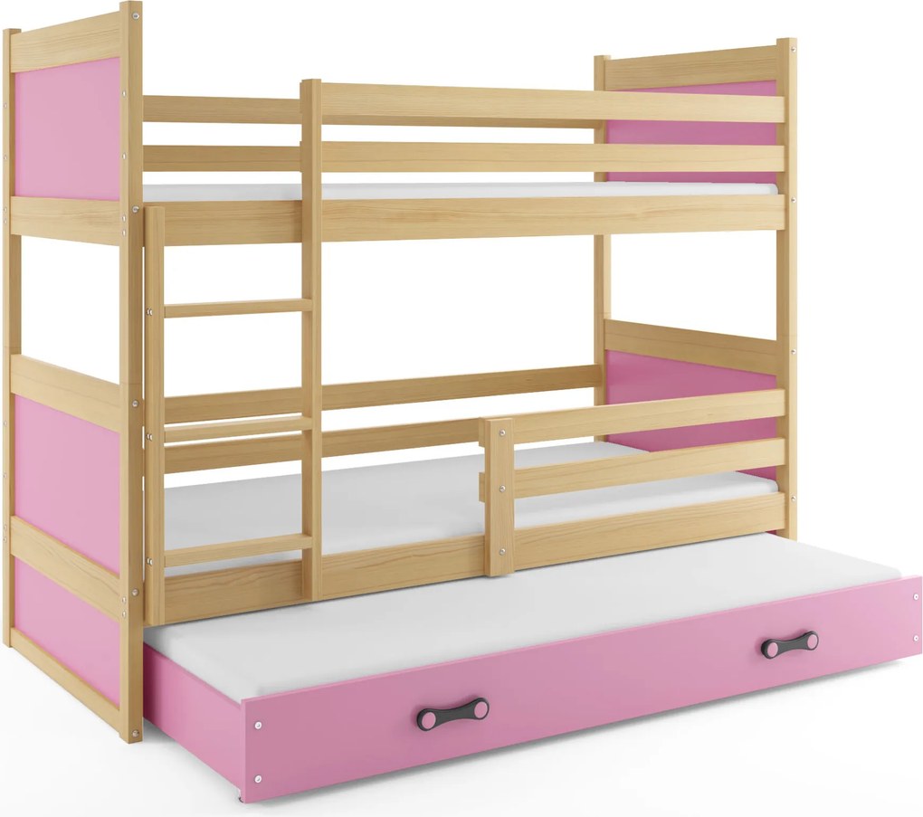 SMB Dětská patrová postel s přistýlkou RICK 4, 90x190 cm Dekor: Bílá, Barva šuplíku: Grafit