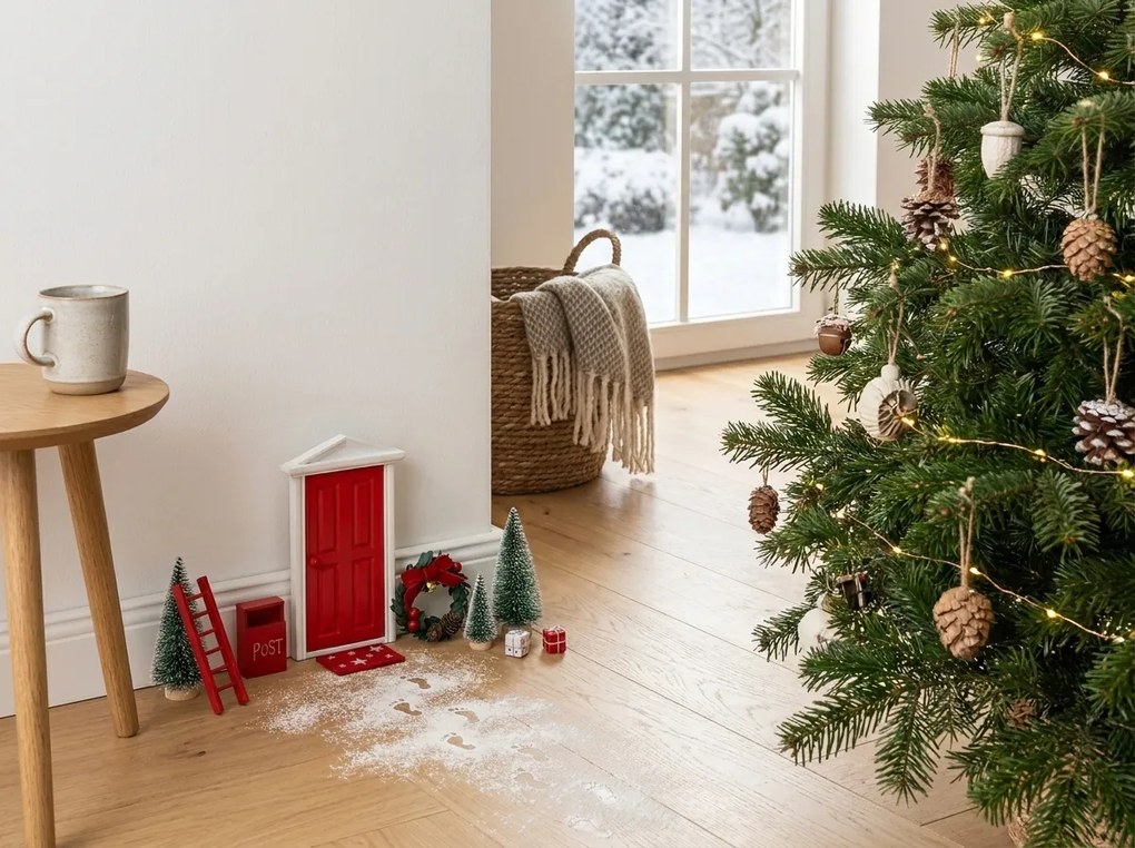 Dveře pro vánočního skřítka s doplňky ELF DOOR 17,5 cm, červené