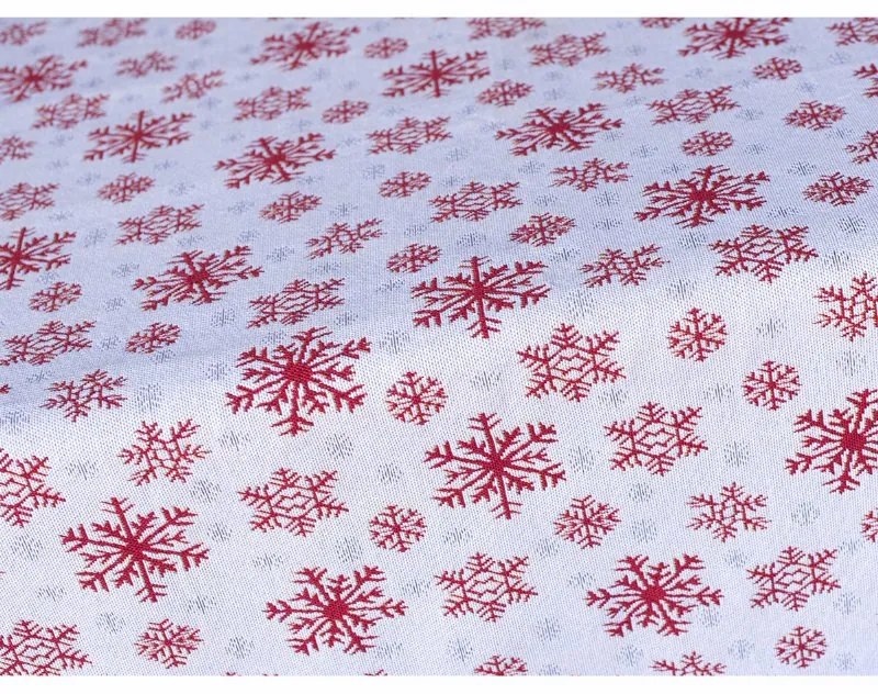 SCANquilt ubrus MOTIV vločky bíločervená 130 x 220 cm