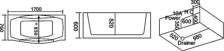 BPS-koupelny Hydromasážní vířivá vana Uran 931 170x76 s ohřevem vody
