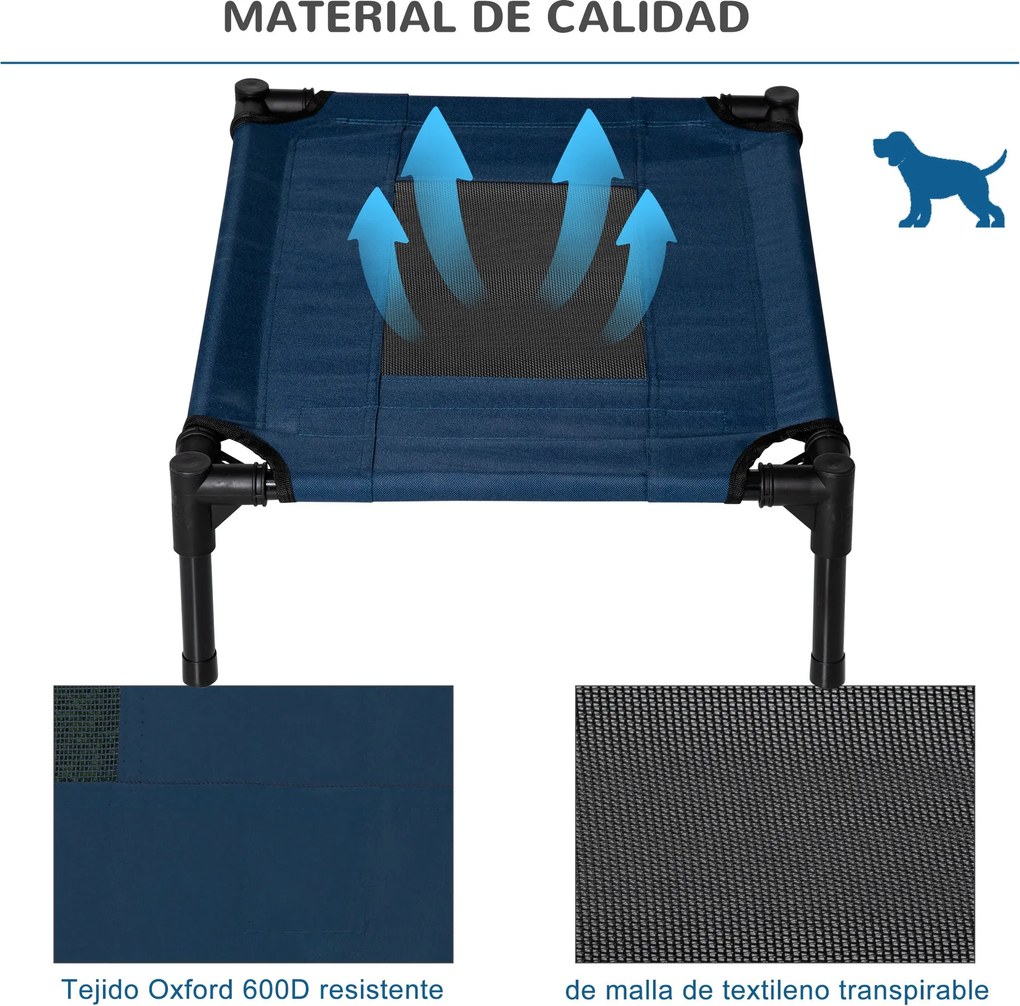PawHut Přenosná Vysoká Postel pro Psy a Kočky s Prodyšnou Síťovinou a Oxfordskou Tkaninou pro Interiér a Exteriér 61x46x18 cm Modrá