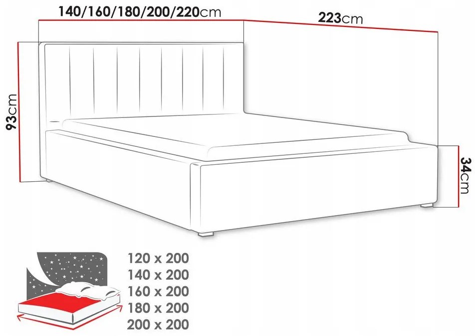 Manželská postel s roštem 140x200 TARNEWITZ 2 - krémová