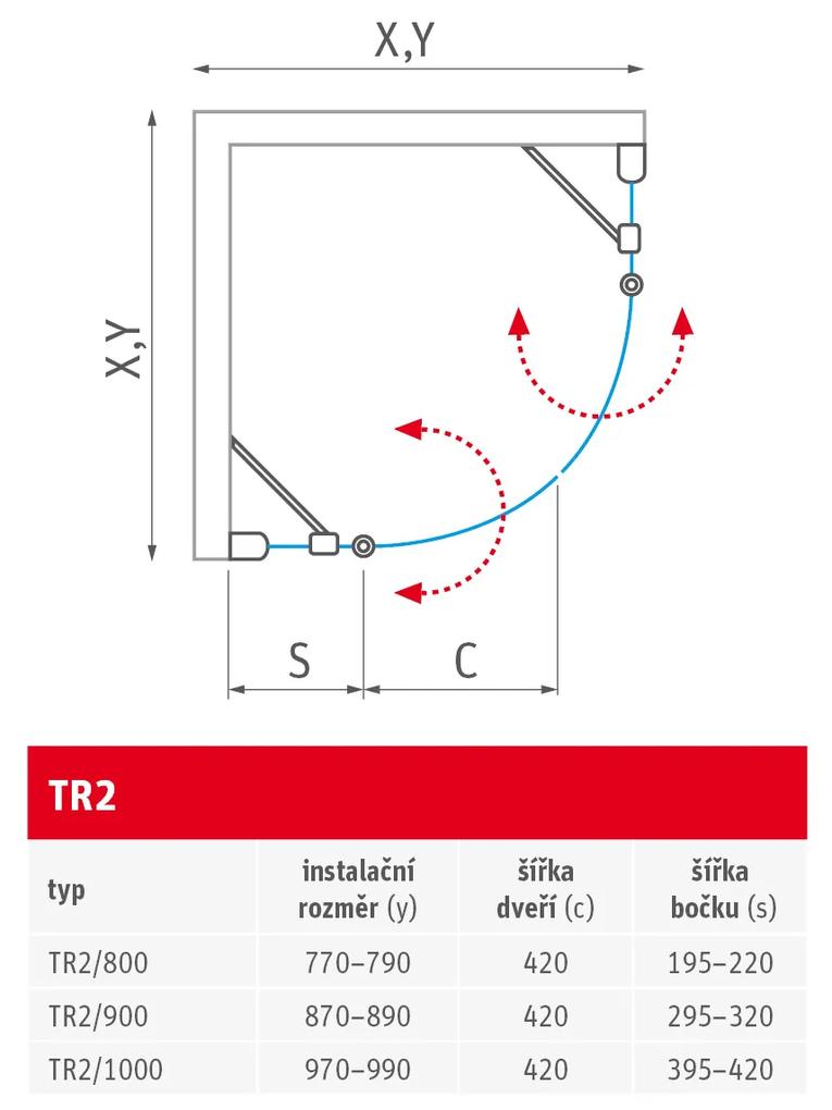Roth Čtvrtkruhový sprchový kout TR2 Varianta: rozměry:100x100 cm - (TR21000 - 723-1000000-00-02), Barva profilů a typ výplně: profily: brillant, výplň: transparent