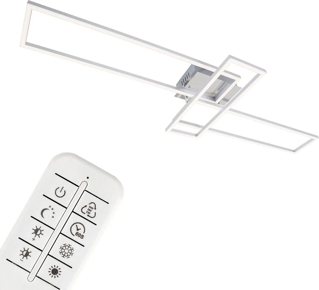 Briloner CCT LED designové stropní svítidlo, nastavitelná teplota světla + jas. (3násobný obdélníkový (chrom))