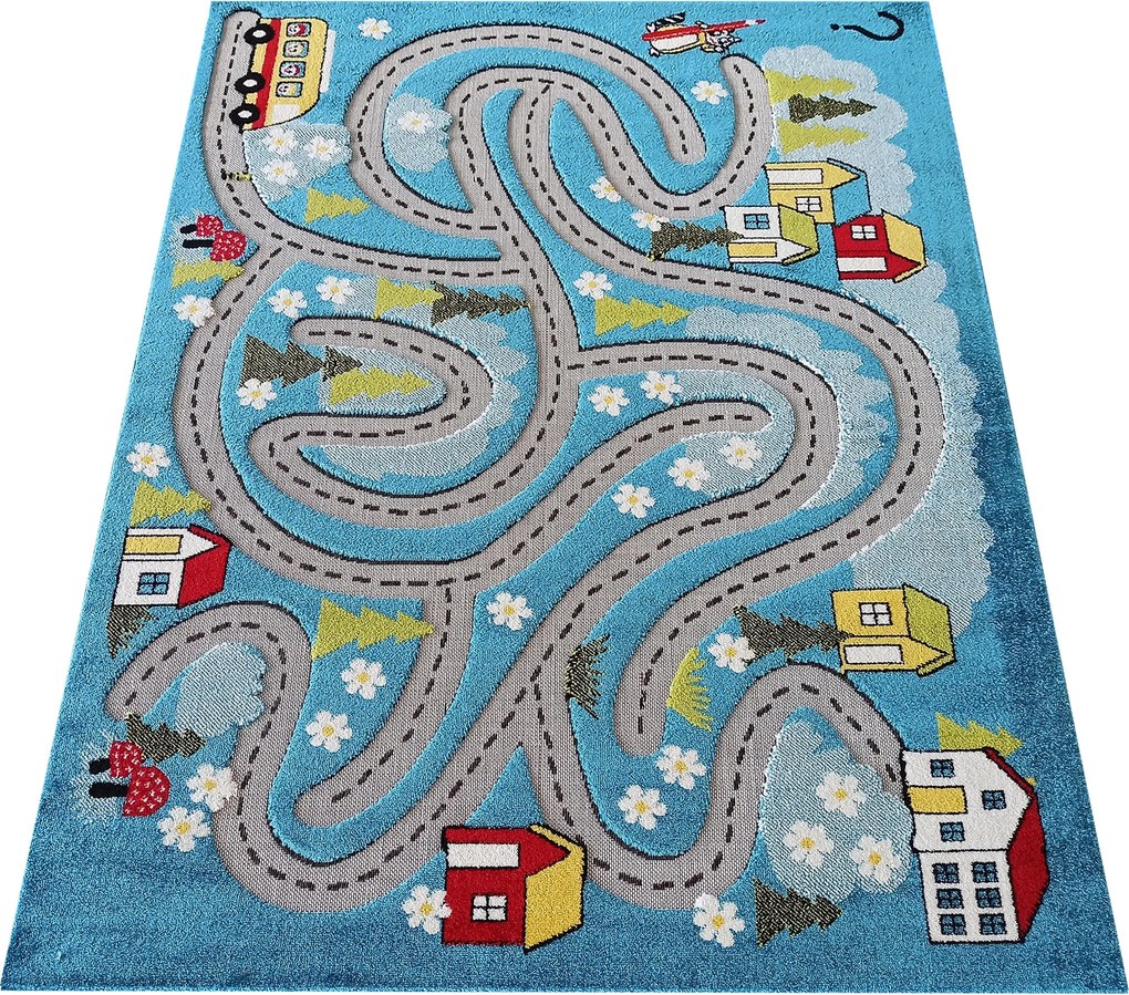 DY Modrý dětský koberec s motivem města Color Kids 02 Rozměr: 100x150 cm