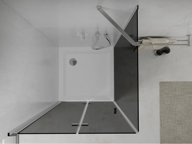 Mexen Lima, sprchový kout se skládacími dveřmi 80 (dveře) x 80 (stěna) cm, 6mm šedé sklo, chromový profil + slim sprchová vanička bílá + chromový sifon, 856-080-070-01-40-4010