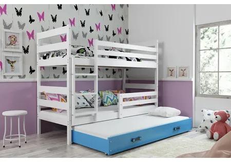 Dětská patrová postel s výsuvnou postelí ERYK 200x90 cm Modrá Bílá