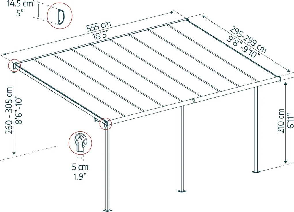 Palram - Canopia Capri 5400 antracit 3 x 5,46 - hliníková (montovaná) pergola