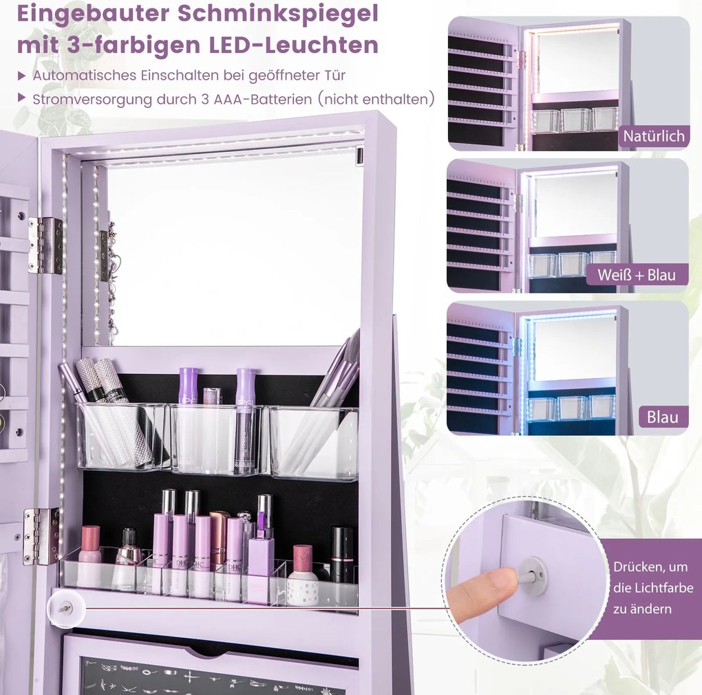 Costway Skříňka na šperky otočná o 360° s tříbarevnými LED světly