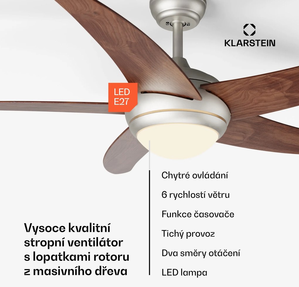 Klarstein Bolero 2 v 1 Smart, stropní ventilátor, Ø 132 cm, světlo 55 W, dálkové ovládání, ovládání přes aplikaci, dvousměrný provoz