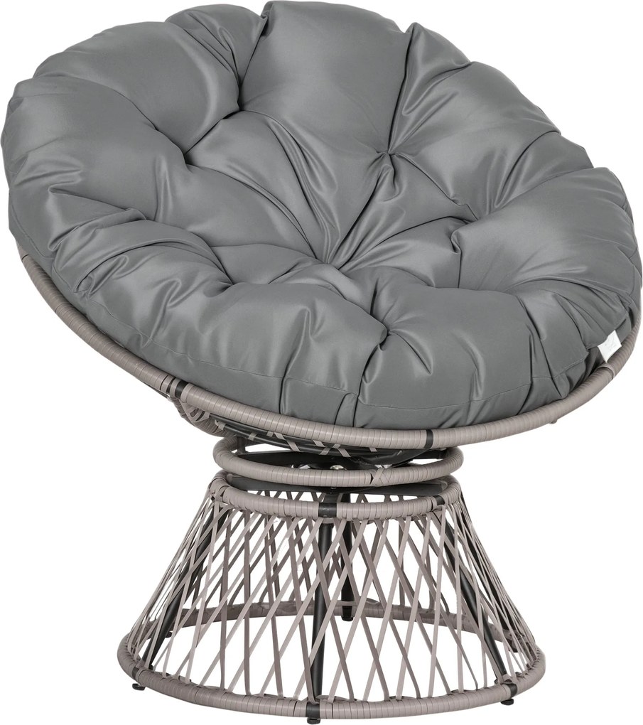 Outsunny Synthetic Rattan Otáčecí Papasan Křeslo Oválné Wicker PE Křeslo s Polštářem a Ocelovým Rámem Nosnost 160 kg pro Zahradu, Patio, Terasu 87x97x