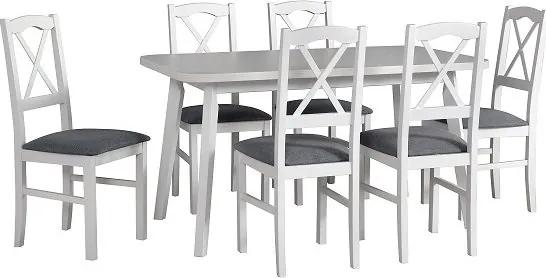 Nábytkáři ORFA MILENIUM 6 - jídelní set stůl+6 židlí (Oslo 6+Nilo 11 ) lamino bílá borovice andersen / židle bílá/ látka světle šedá  1B-Soro 90 - kolekce &quot;DRE&quot; (DM) (K150)NOVINKA