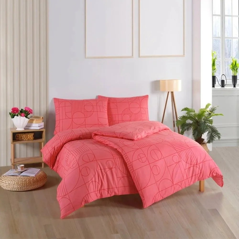 Bavlněné ložní povlečení Geo Sunset Coral - 100% bavlna Renforcé - 70 x 90 cm + 140 x 200 cm