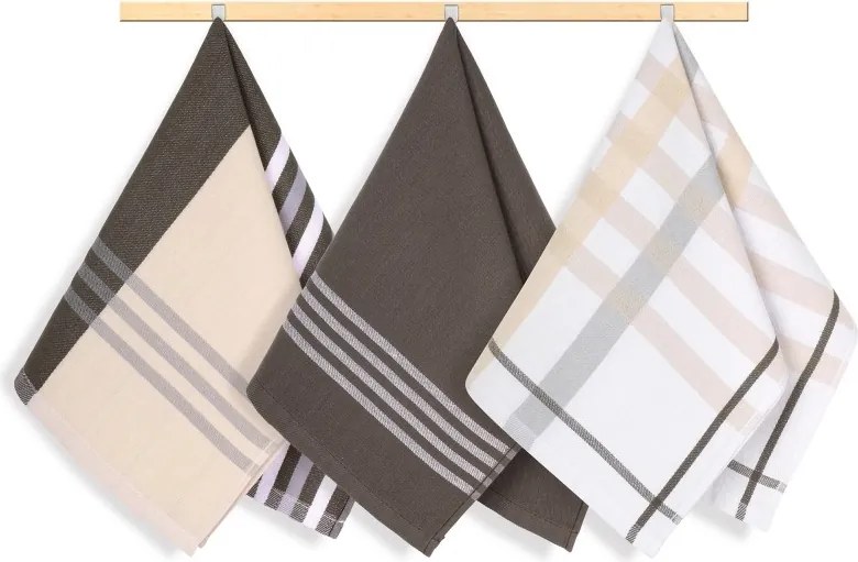 Bellatex Kuchyňské utěrky sada 3 kusů 50x70 cm Proužek Hnědá,Šedá