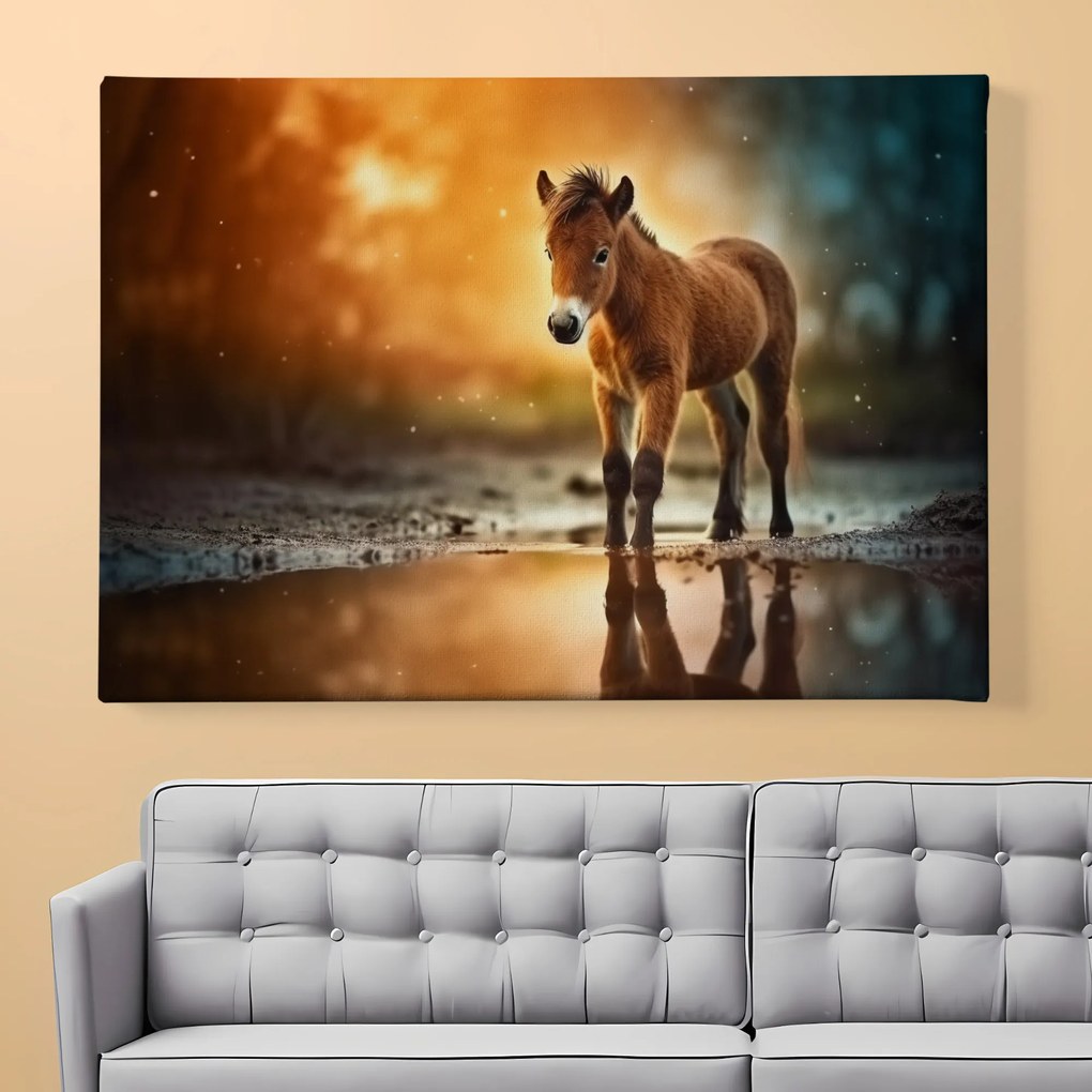 Obraz na plátně - Malý koník zvažuje kudy se vydá, hříbě na procházce FeelHappy.cz Velikost obrazu: 60 x 40 cm