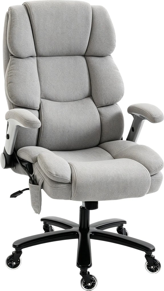 HOMCOM Office Chair — 397 lb Capacity, Inflatable Lumbar Support, Extra-Wide Executive Seat, Flip-Up Arms, Pocket Springs, Class-4 Gas Lift, Light Gra