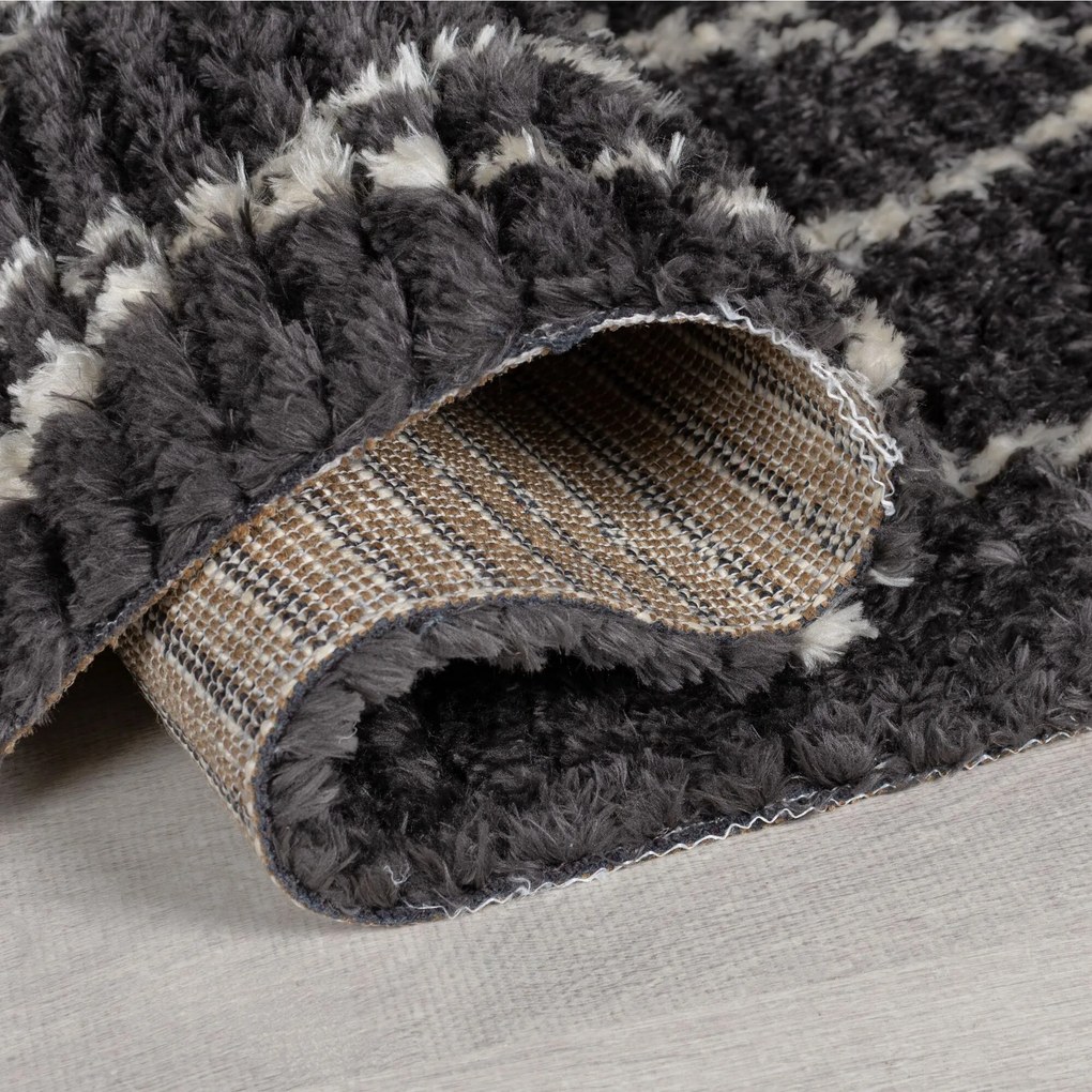 Flair Rugs, AKCE: 160x230 cm Kusový koberec Domino Aisha Berber Monochrome, černá, černobílá, ložnice