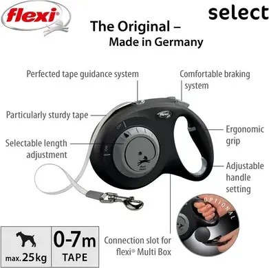 Flexi Select M pásek 7m černo-šedé / Vodítko