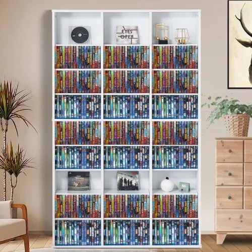Skříň pro ukládání médií 9 vrstev Nastavitelné DVD police Pojme 756 CD Bílá