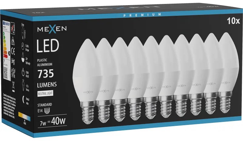 Mexen Nova 10x LED žárovka E14, C37, 7W, Neutrální - 4000K, 735 lm - L102-E14-0740-01x10
