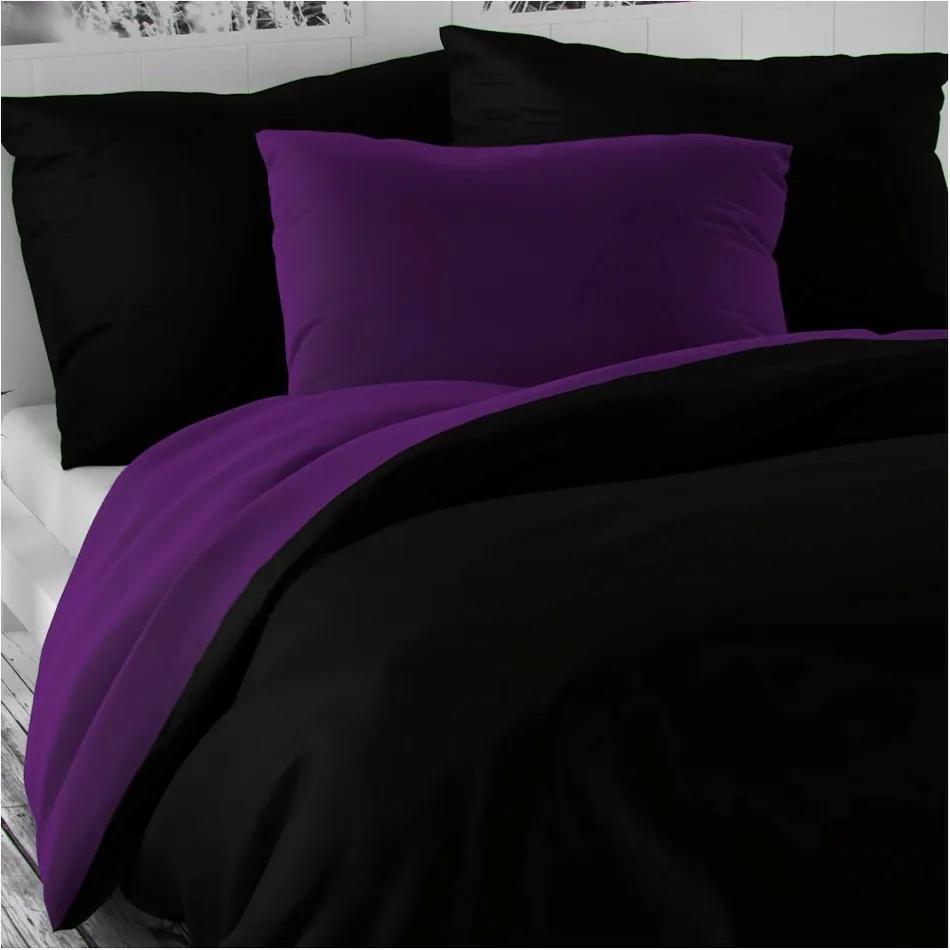 Kvalitex Saténové povlečení Luxury Collection černá / tmavě fialová, 200 x 200 cm, 2 ks 70 x 90 cm