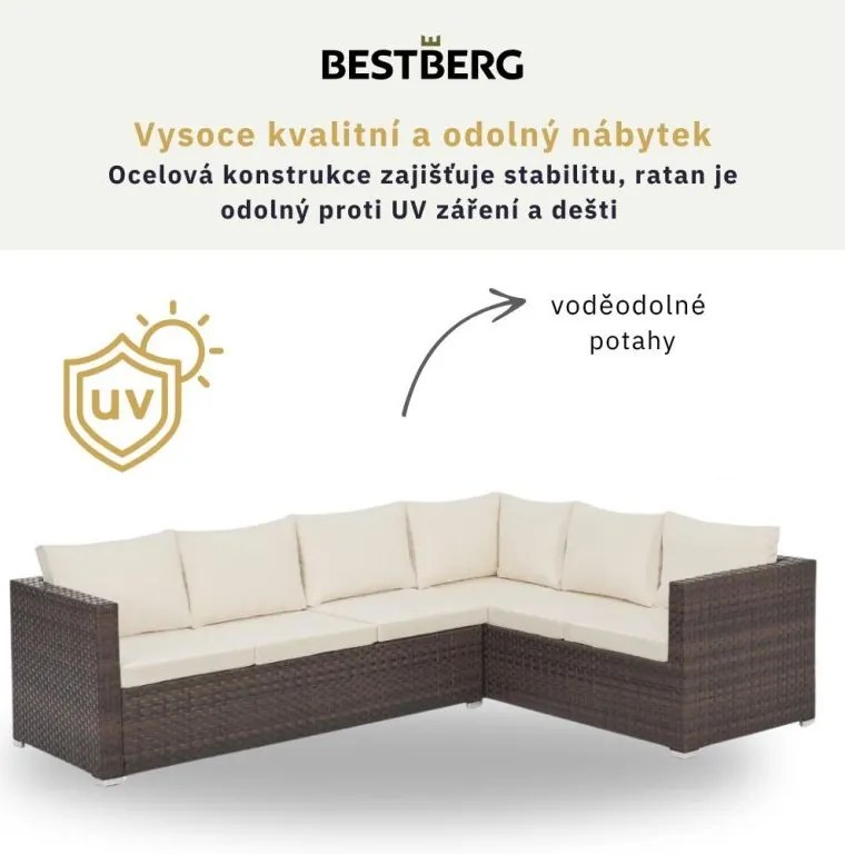 4dílná zahradní ratanová rohová souprava BestBerg BBRF-1098BR / hnědá/krémová