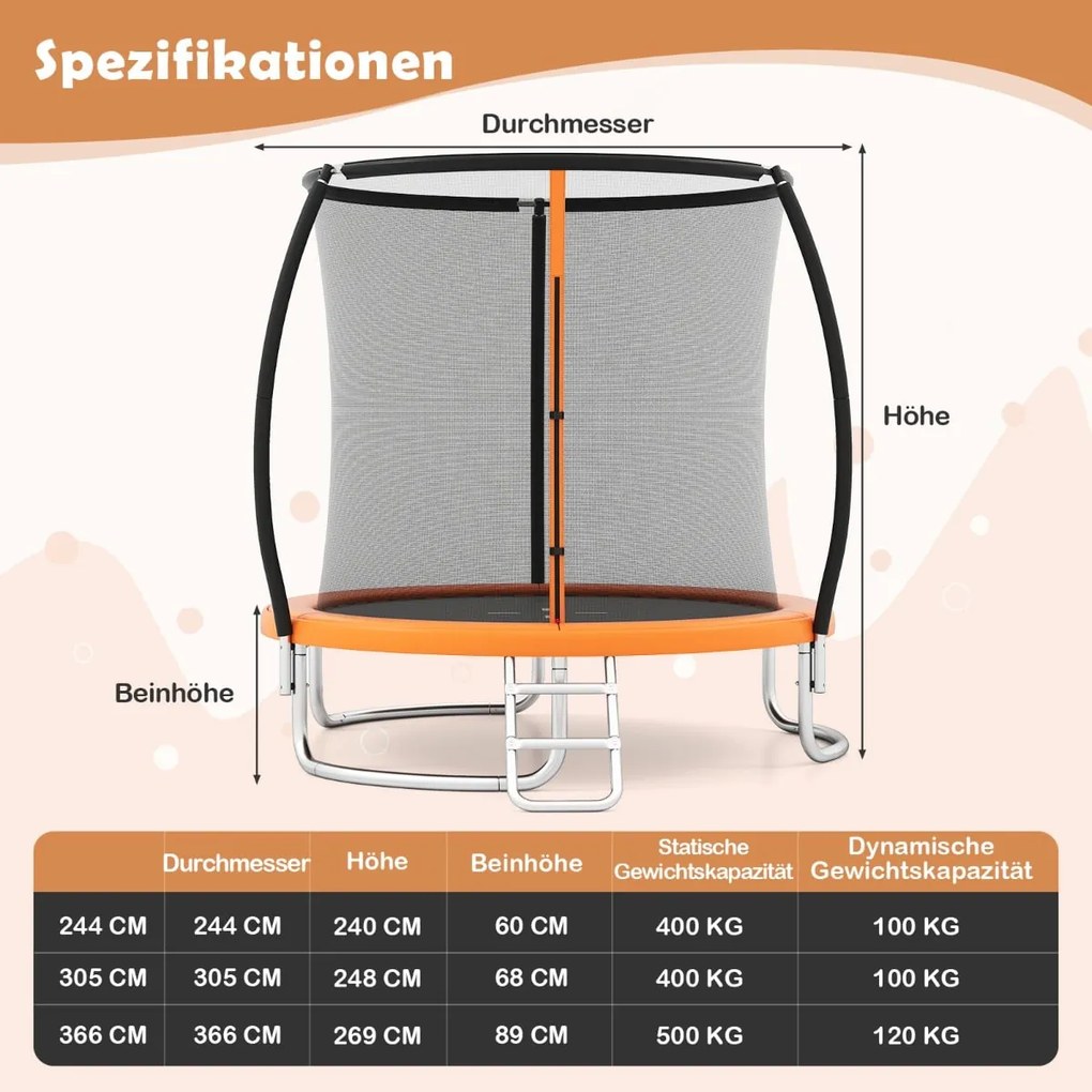 Costway Trampolína venkovní se žebříkem kulatá zahradní trampolína s ochrannou