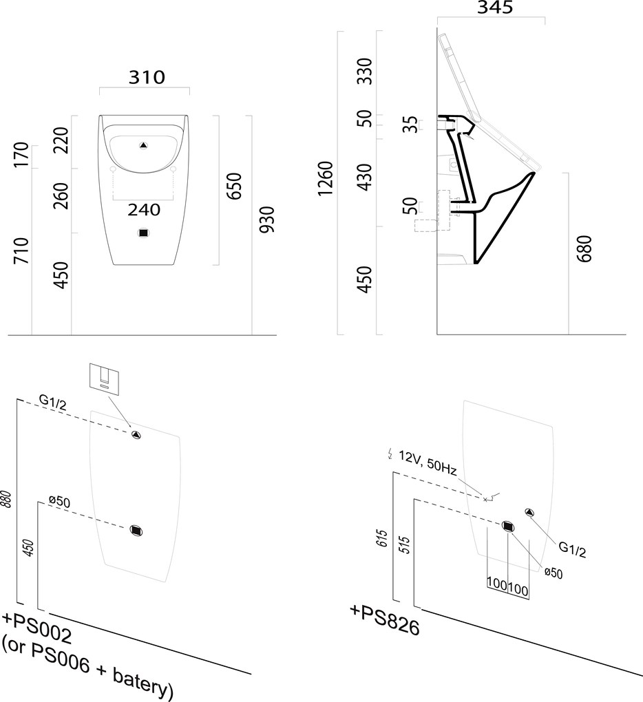 GSI, SAND Pisoár s otvory pro víko, černá matná, 909826