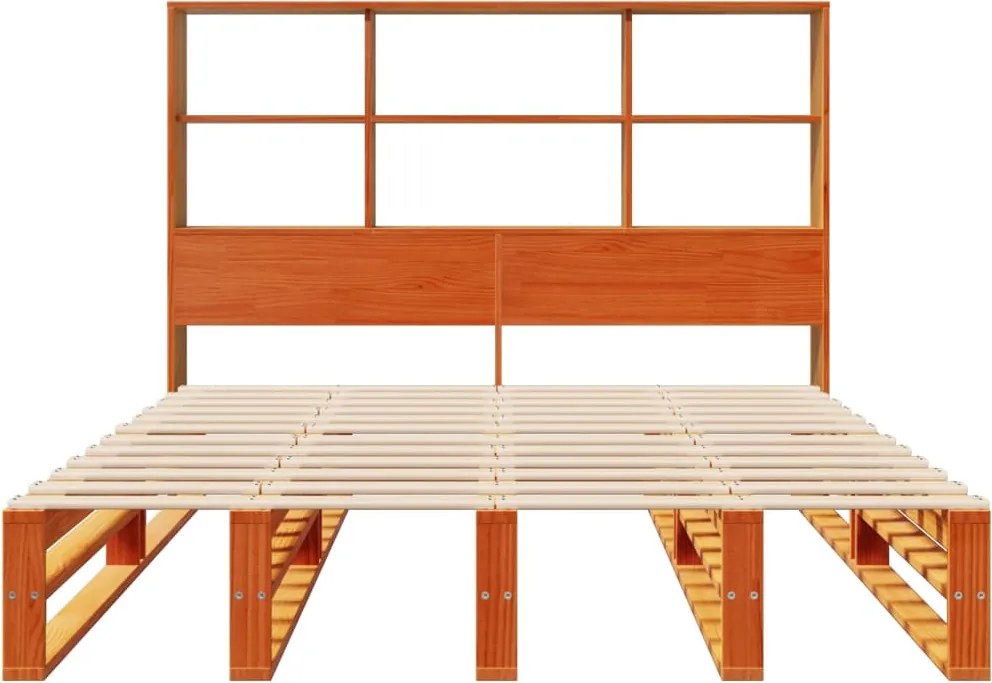 Postel s knihovnou bez matrace hnědá 150 x 200 cm masivní dřevo 3323925