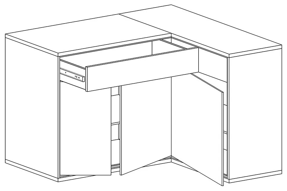 Mediolan - rohová komoda M15 PRAVÁ + KOVOVÉ NOŽIČKY - natural hikora + dekorační deska