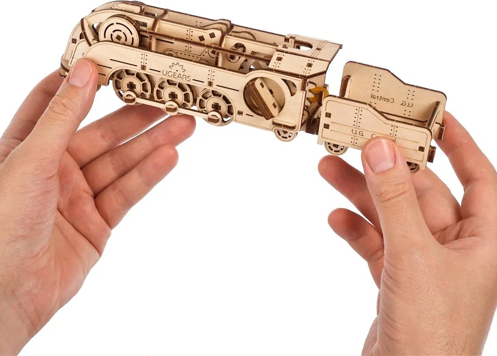 UGEARS MODELS Dřevěná 3D stavebnice mechanického modelu mini lokomotiva