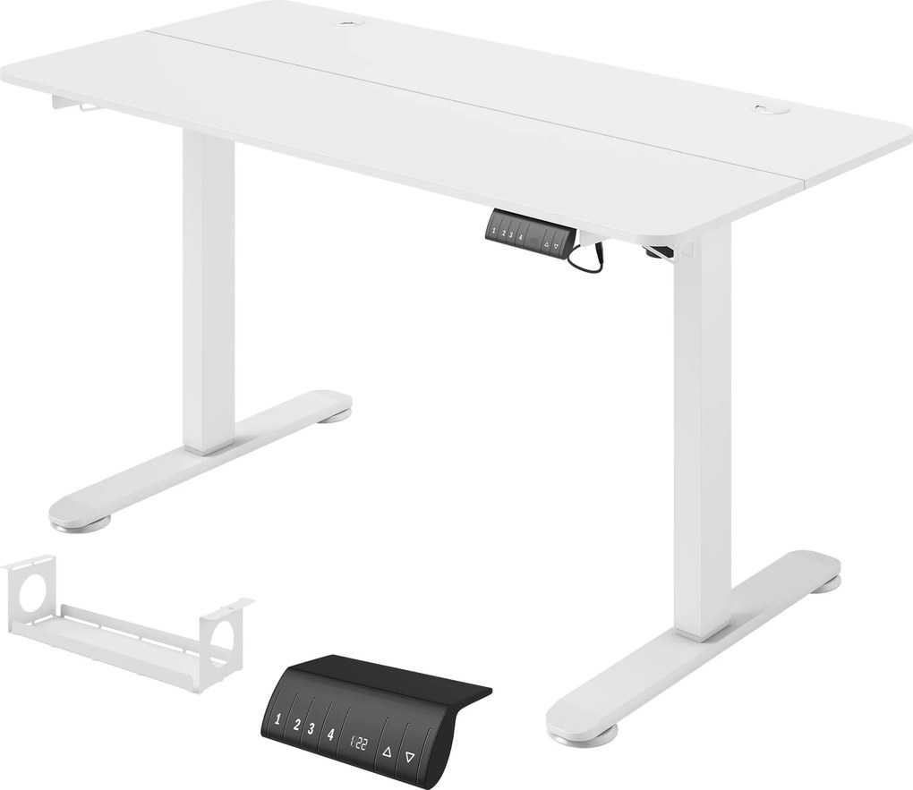 Vinsetto Výškově nastavitelný stůl 140x70cm Elektrický počítačový stůl 4 Paměť Ergonomické sedadlo Stojící stůl Háček proti kolizi Bílý