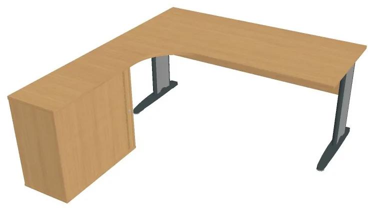 Sestava stolu a rol. skříně pravá 180 cm - Hobis Cross CE 1800 HR P Dekor stolové desky: buk, Dekor lamino podnože: buk, Barva nohou: černá