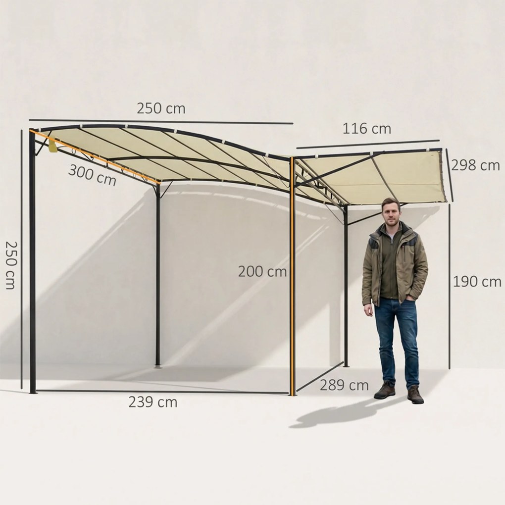 Zahradní altán Outsunny s markýzou 3 x 2,5 m – UV ochrana, skládací boční střecha, ocel + polyester, krémově bílá + černá