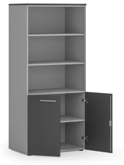Kombinovaná kancelářská skříň PRIMO GRAY, nízké dveře, 1781 x 800 x 500 mm, šedá/grafit