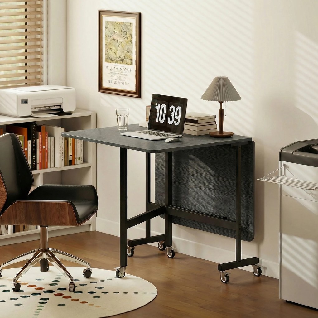 HOMCOM skládací jídelní stůl pro 4–6 osob s kolečky a sklápěcími deskami, černý, 120 × 80 × 73 cm