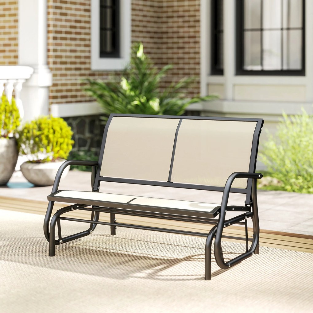 Outsunny houpací křeslo 2místná zahradní lavice zahradní houpačka lavice parková lavice kovový zahradní nábytek černá+béžová 120 x 70 x 85 cm | Aosom