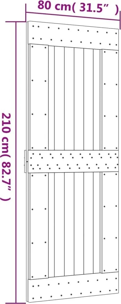 vidaXL Posuvné dveře s kováním 80 x 210 cm masivní borové dřevo [3203204]