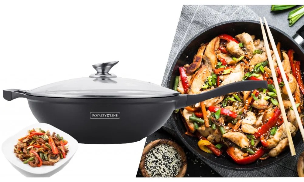Royalty Line Wok mramorová pánev s poklicí RL-BW30M o průměru 30 cm