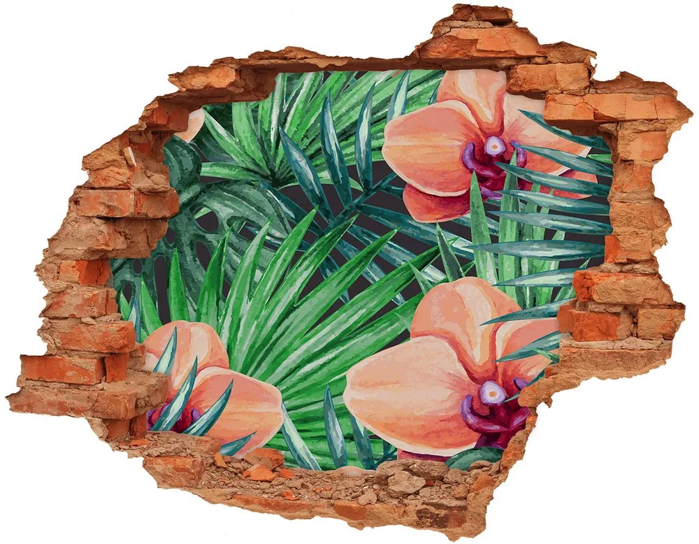 Wallmuralia Nálepka 3D díra na zeď beton Orchidej 90x70 cm