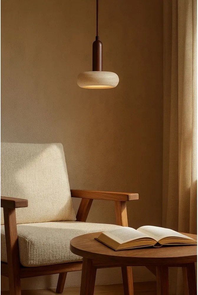 Hnědé/béžové LED závěsné svítidlo s kamenným stínidlem ø 15 cm Karo – Opviq lights