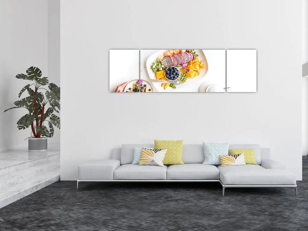 Obraz talířů s ovocem na stole (170x50 cm)