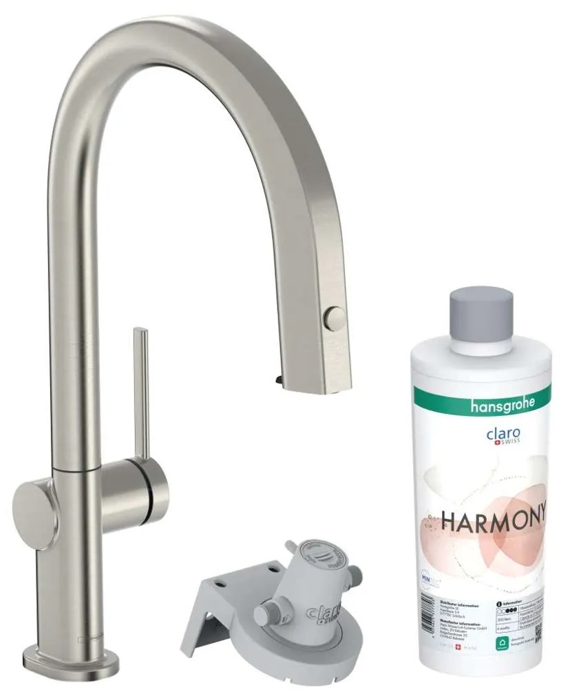 Hansgrohe Aqittura M91 - Dřezová baterie s výsuvnou koncovkou a filtrací, vzhled nerezu 76801800